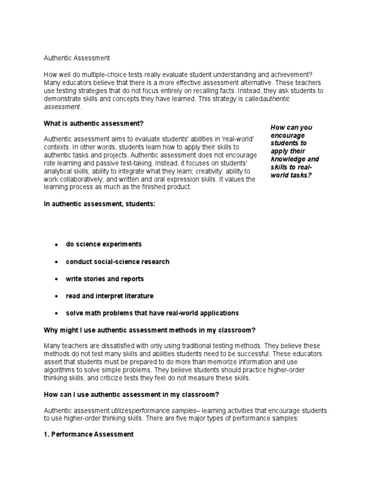 How authentic assessment evaluates real-world skills | PDF ...