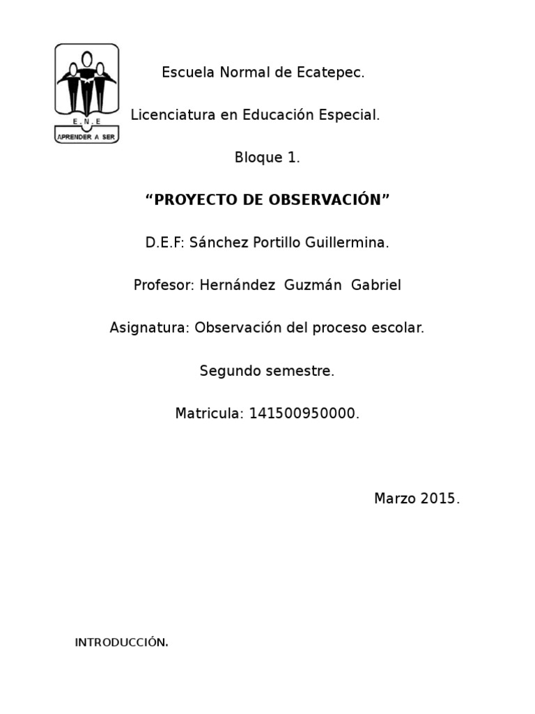 Observación del Trabajo en USAER | PDF | Educación especial | Educación ...
