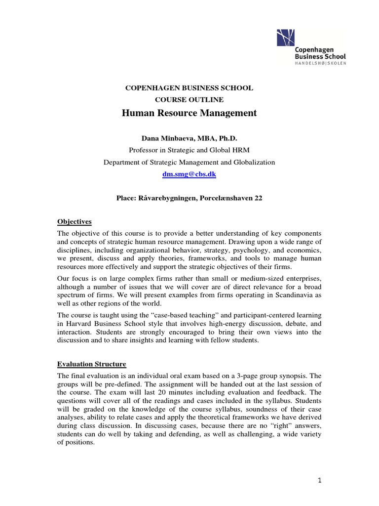 Strategic Human Resource Management: Course Outline and Syllabus for ...