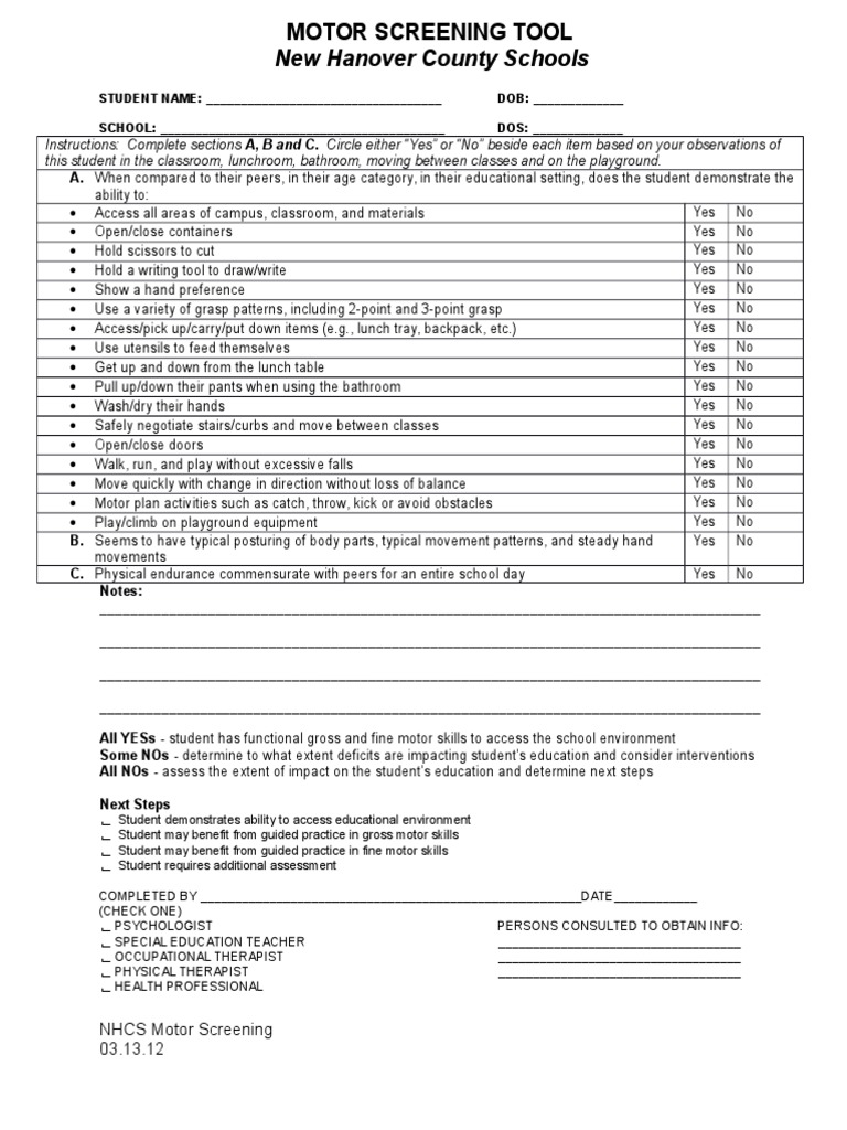 Motor Skills Assessment for Educators | PDF | Career & Growth