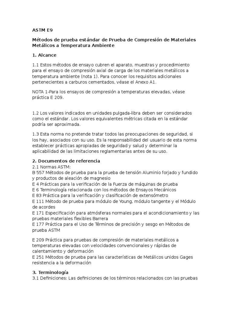 Métodos de Prueba ASTM E9 para Compresión | PDF | Pandeo | Elasticidad ...