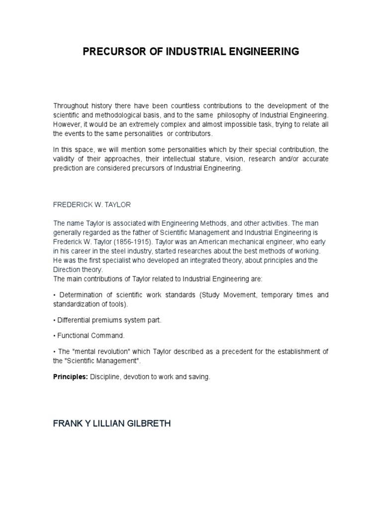 Precursor of Industrial Engineering | PDF | Industrial Engineering ...