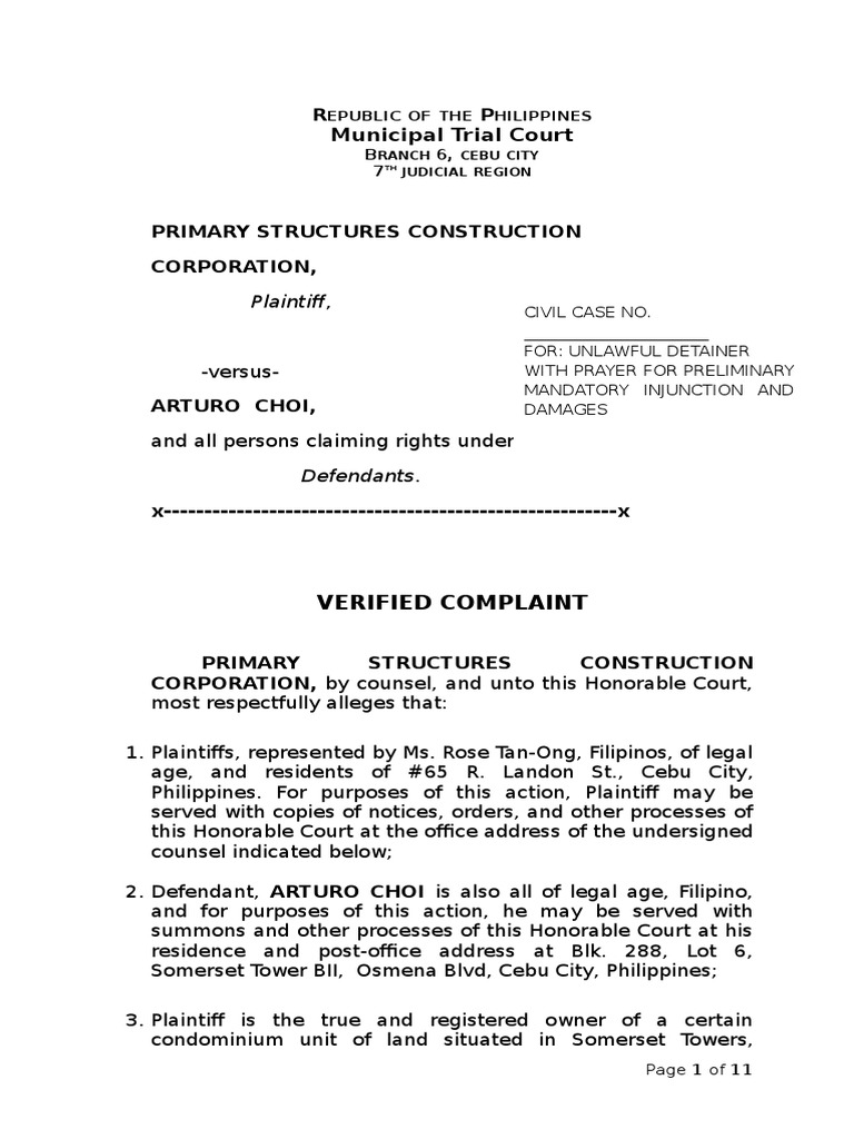 Municipal Trial Court: Plaintif | Download Free PDF | Complaint | Affidavit