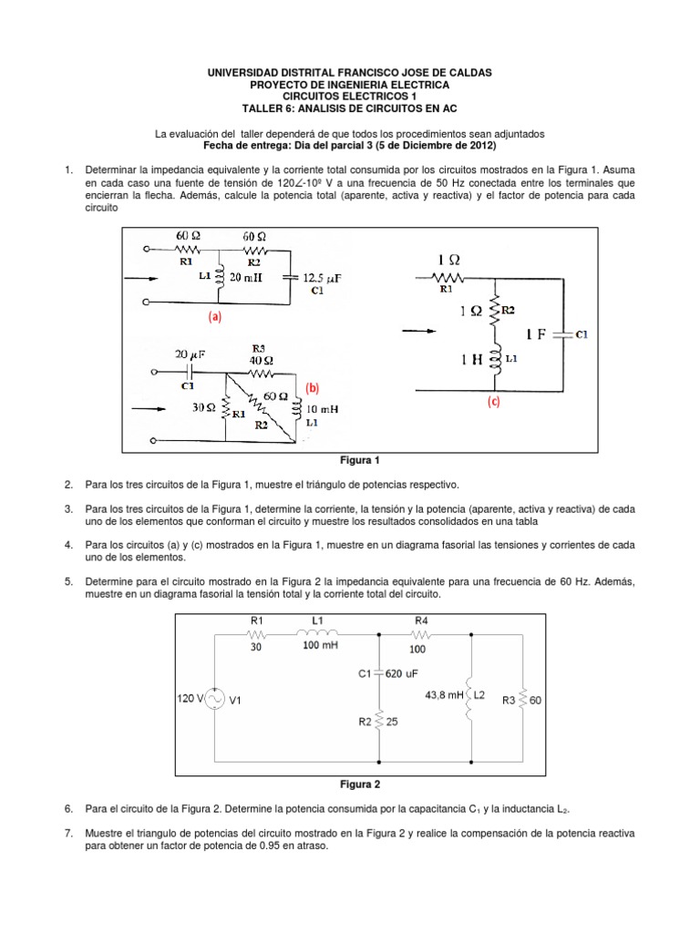 Taller 6 - Análisis de Circuitos AC | PDF | Energia electrica | Análisis de red (circuitos ...