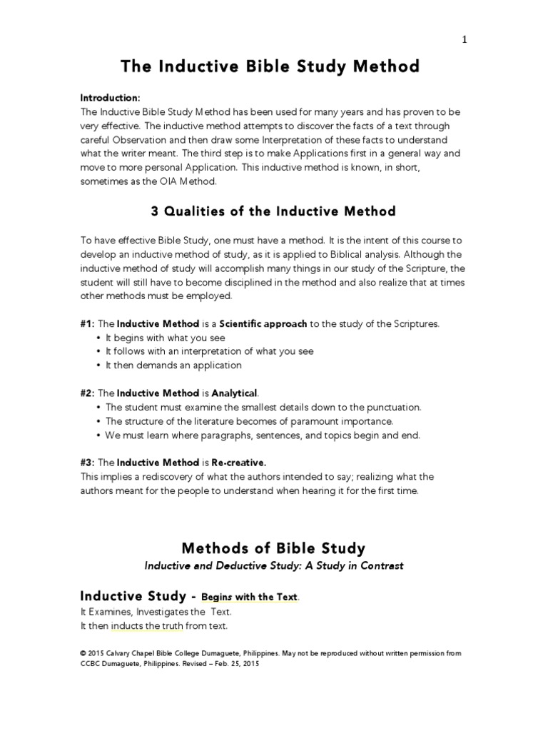 The Inductive Bible Study Method Level 1 | John The Baptist | Ministry ...