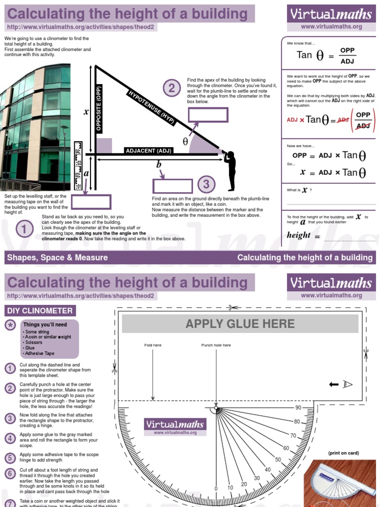 Calculating The Height of A Building Worksheet | PDF | Adhesive | Angle