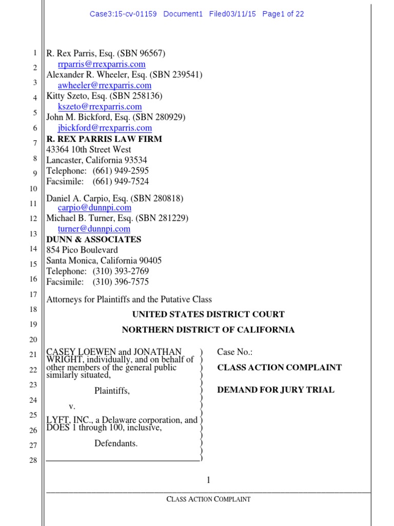 R. Rex Parris Law Firm: Lass Ction Omplaint | PDF | Misrepresentation ...