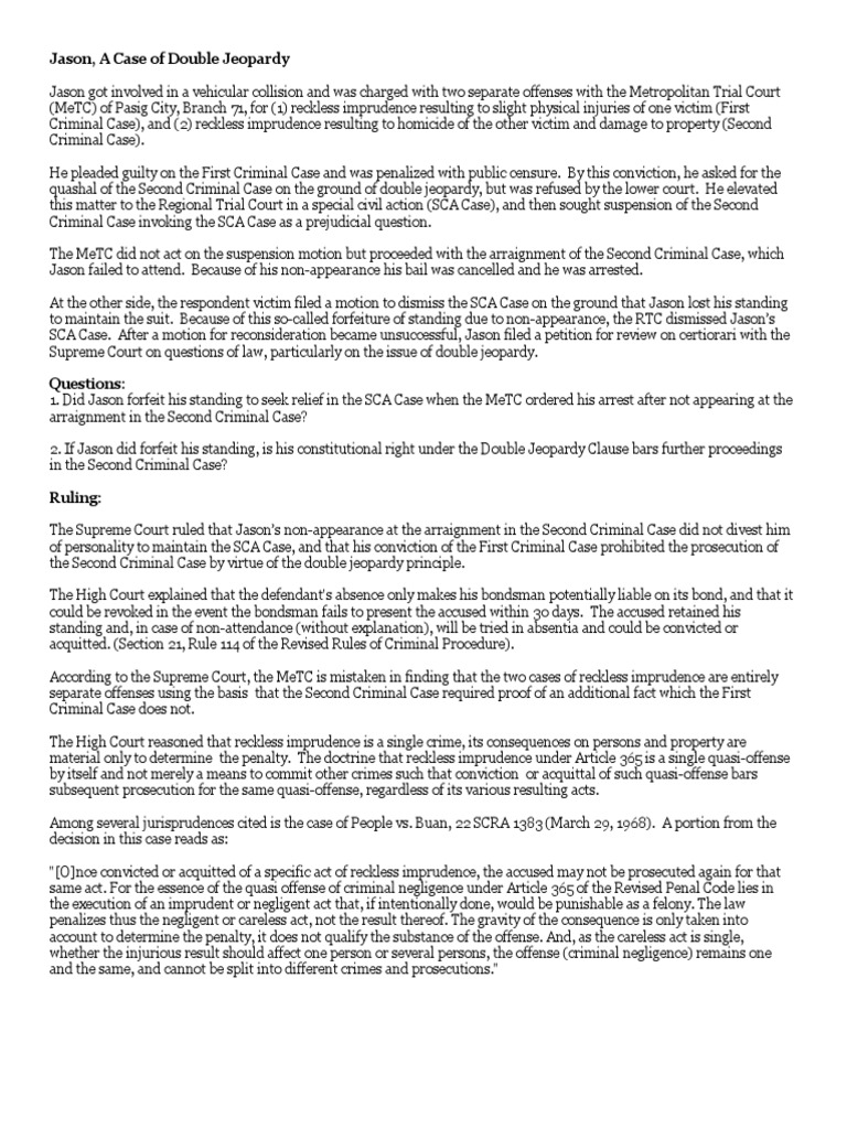 Jason Ivler Aguilar Case, Double Jeopardy, Criminal Law 2, Book 2 ...