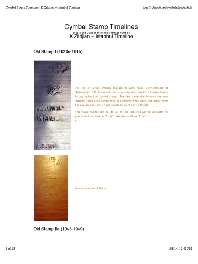 Cymbal Stamp Timelines - K Zildjian - Istanbul Timeline | PDF