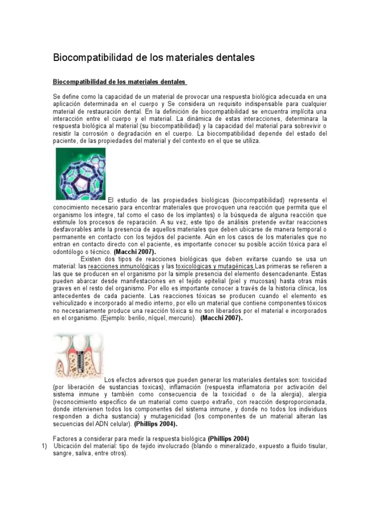 Biocompatibilidad en Materiales Dentales | PDF | Alergia | Inflamación