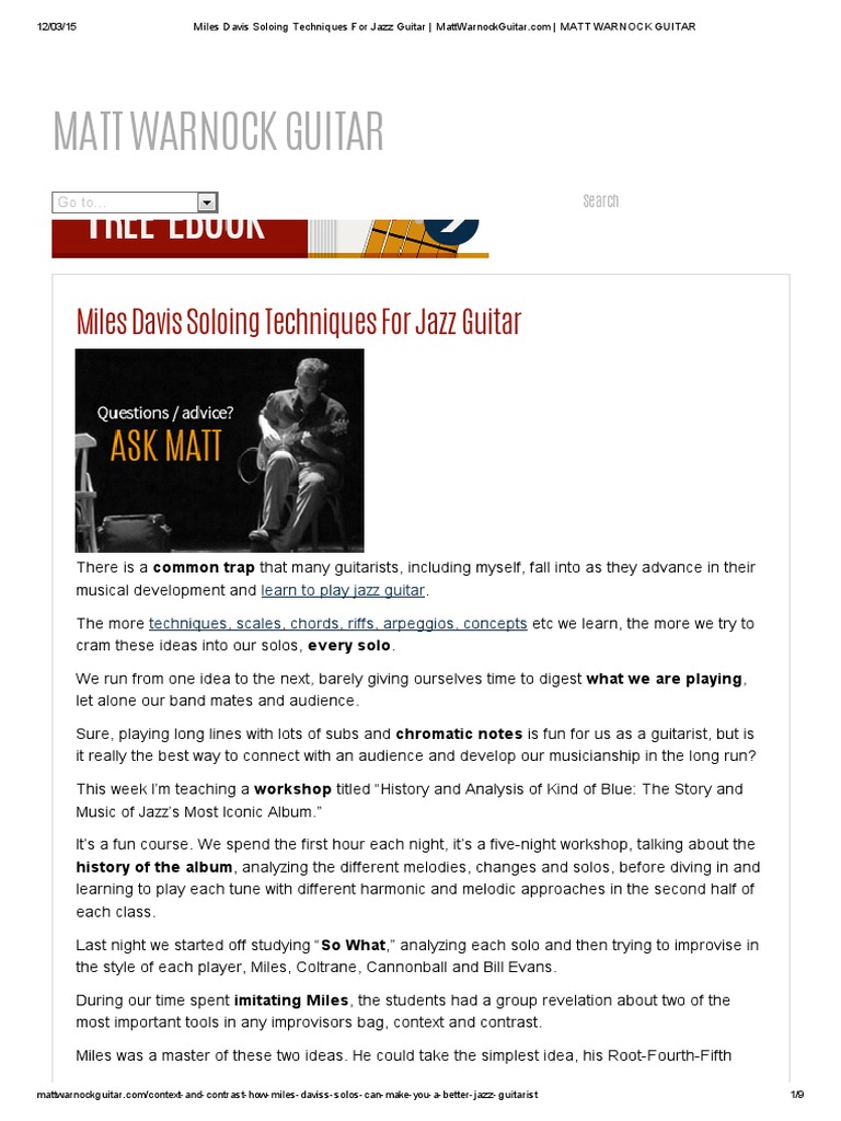 Miles Davis Soloing Techniques For Jazz Guitar - MattWarnockGuitar ...