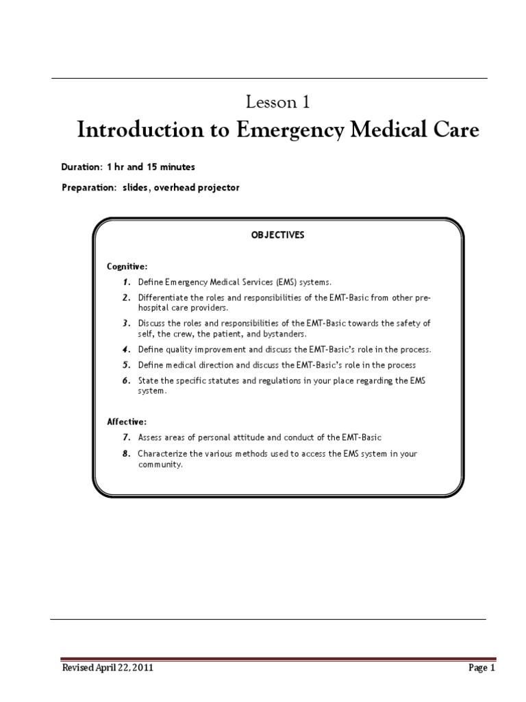Lesson 1 Introduction To Emergency Care | PDF | Emergency Medical ...