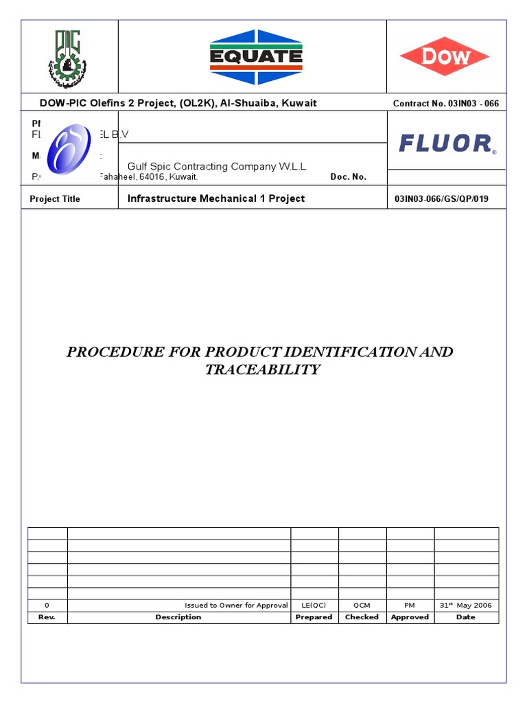 Procedure For Product Identification | PDF | Specification (Technical ...