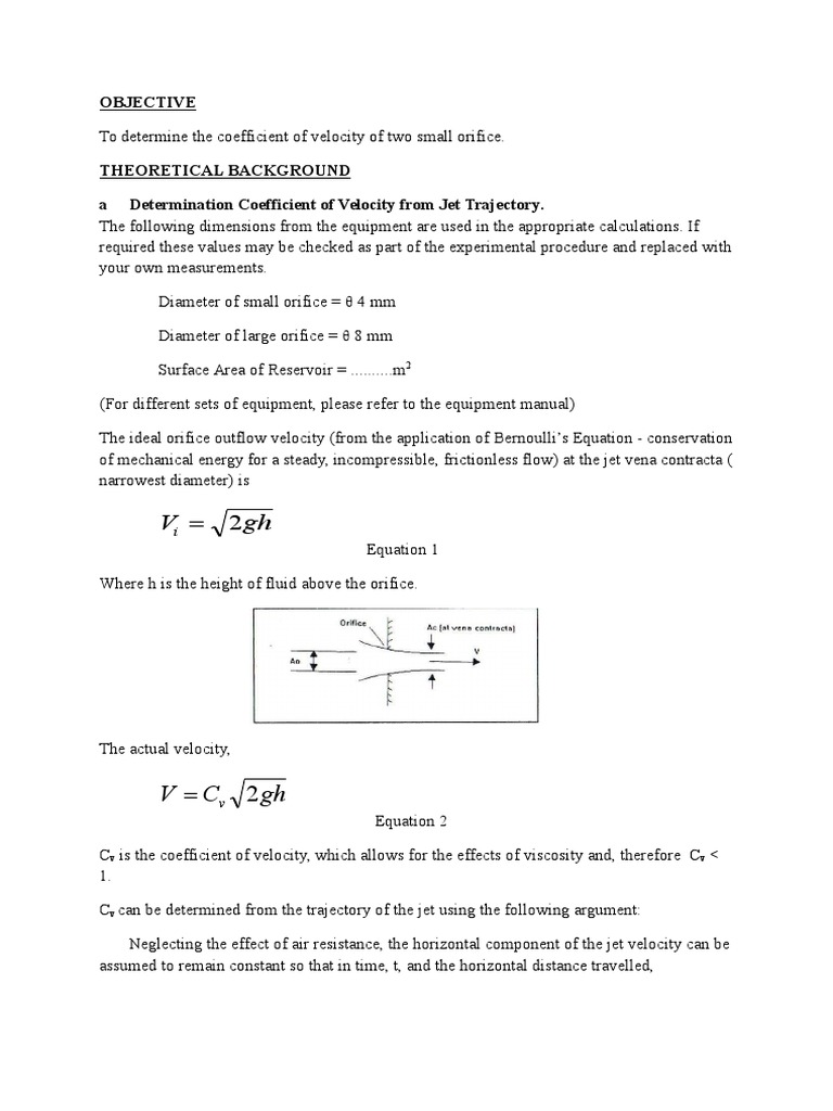 Determination Coefficient of Velocity From Jet Trjectory | PDF ...