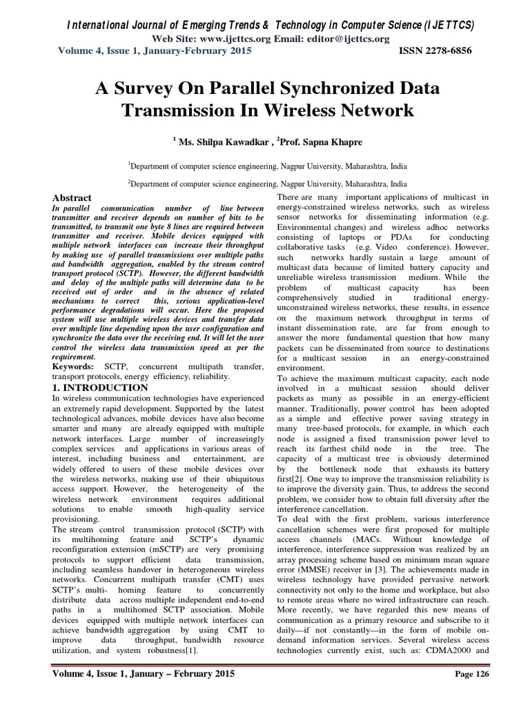 A Survey On Parallel Synchronized Data Transmission in Wireless Network ...