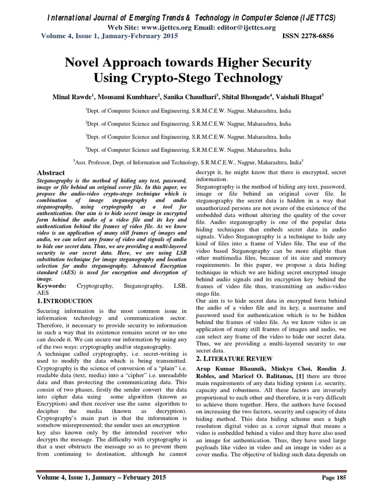 Novel Approach Towards Higher Security Using Crypto Stego Technology Pdf Cryptography Key