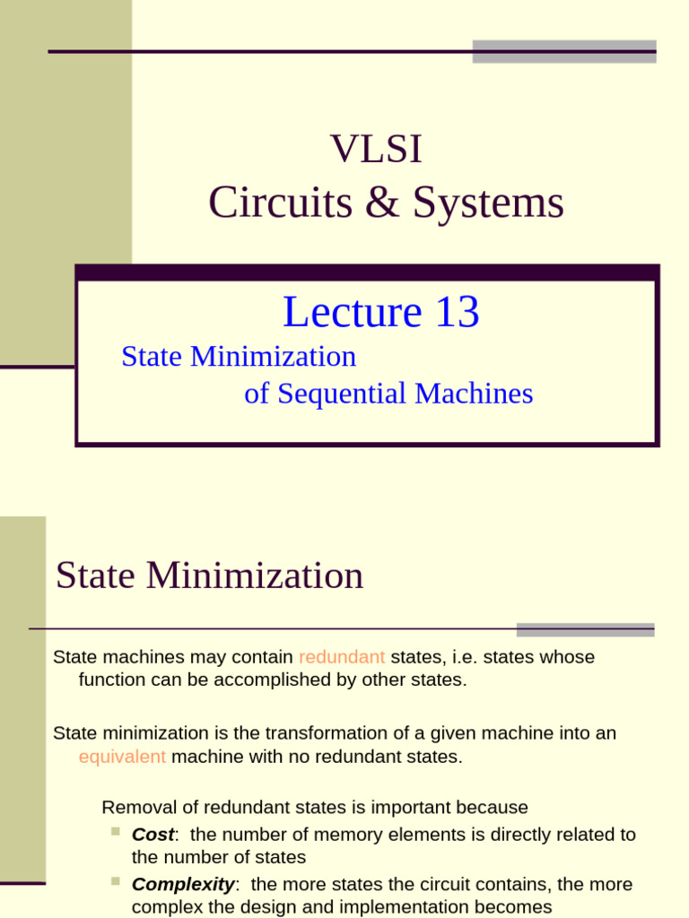 Lecture 13 State Minimization of Sequential Machines | Download Free ...