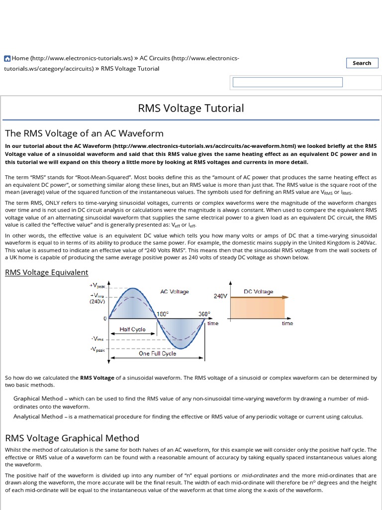 RMS Voltage of A Sinusoidal AC Waveform | PDF | Root Mean Square ...