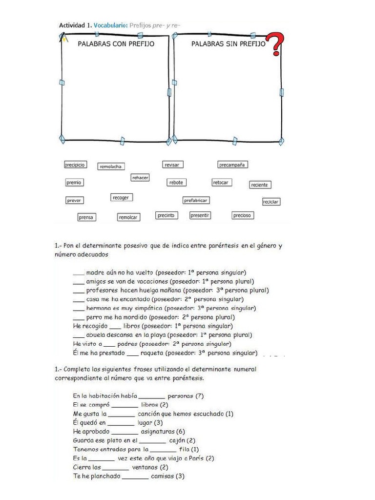 Prefijos Pre - y Re-, Determinantes y Acentuación | PDF | Gramática ...