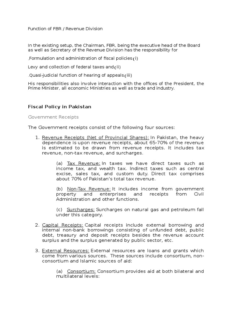 Function of FBR | PDF | Government Budget Balance | Taxes