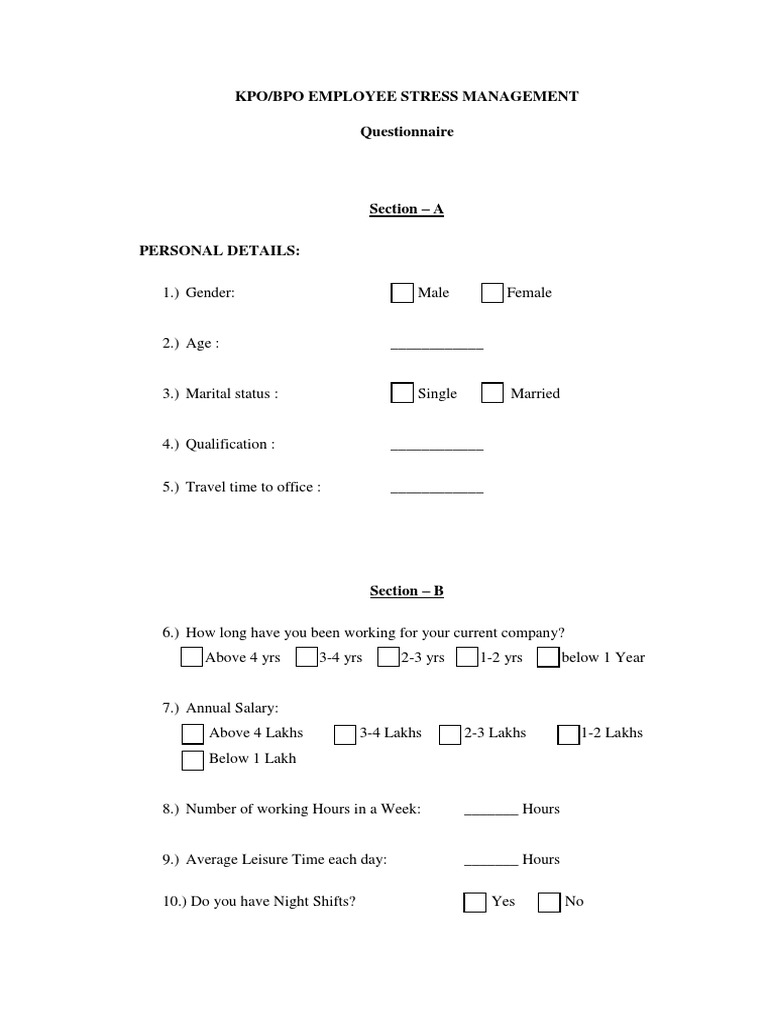 KPO/BPO Employee Stress Questionnaire | PDF | Career & Growth