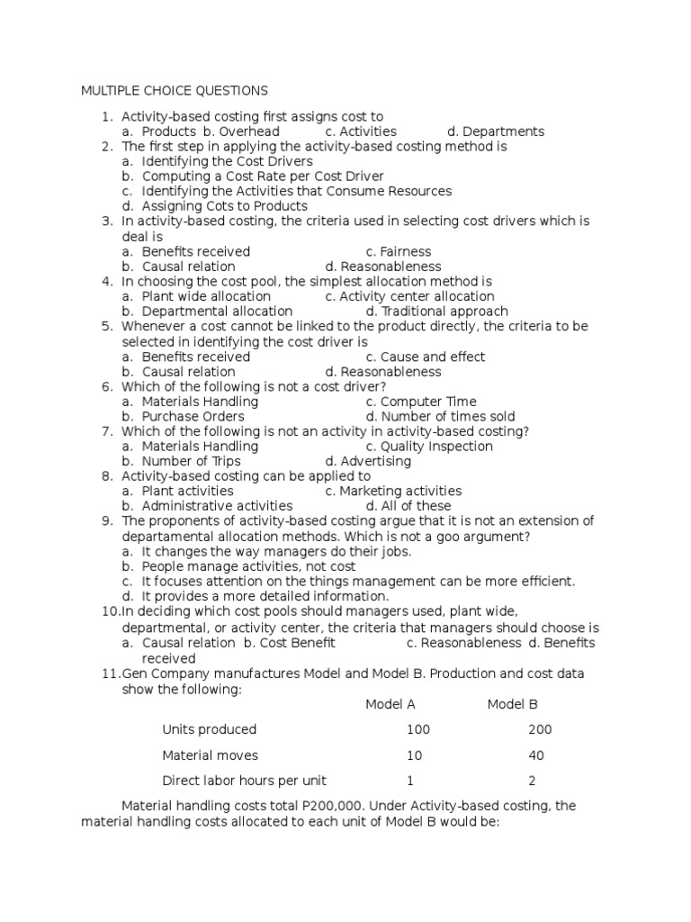 Activity Based Costing-Assignment | PDF | Marketing | Business Economics