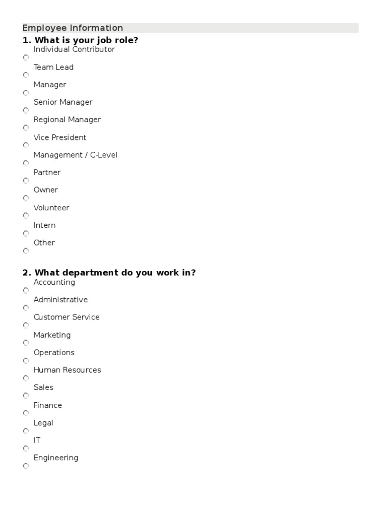 Questionnaire Employee Engagement | Download Free PDF | Employment ...