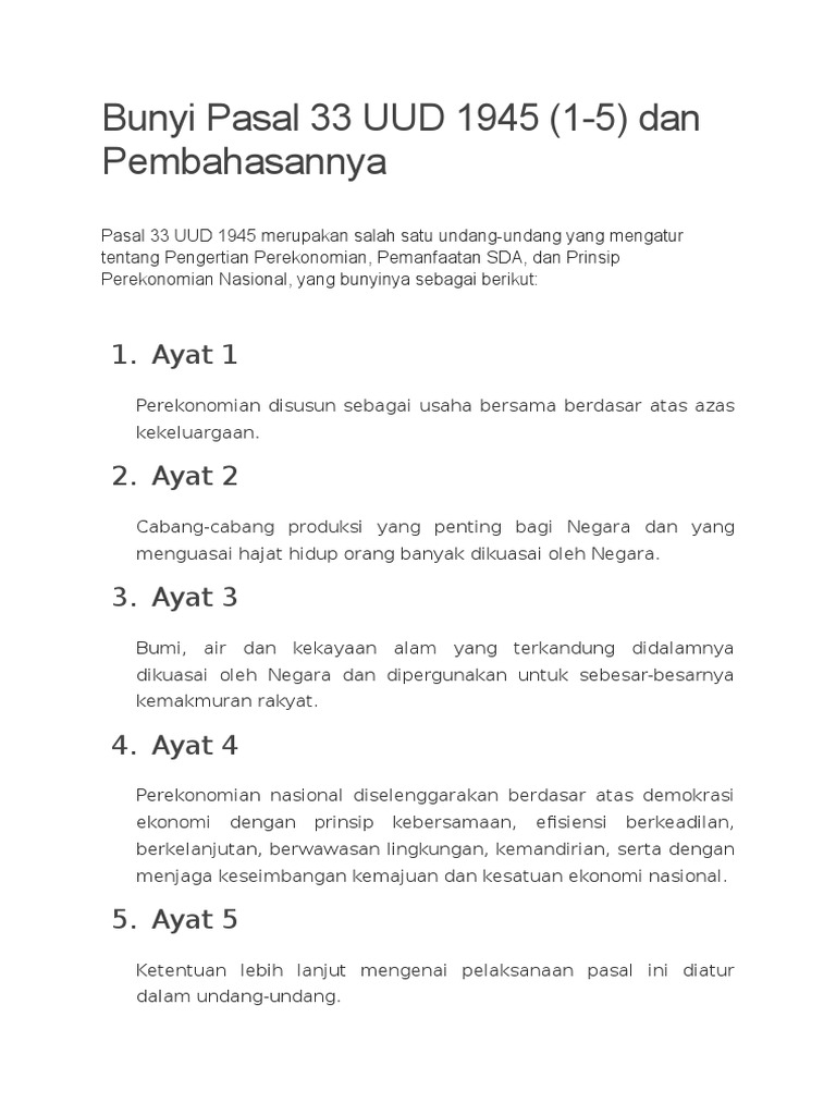 Bunyi Pasal 33 UUD 1945 | PDF