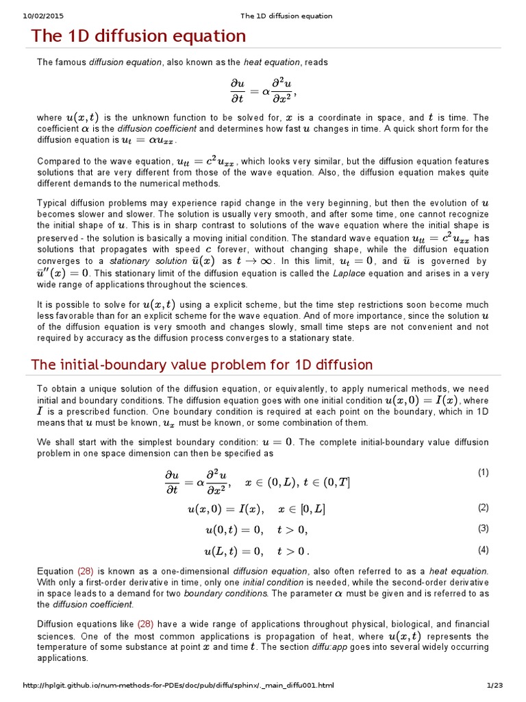 The 1D Diffusion Equation | PDF | Equations | Numerical Analysis