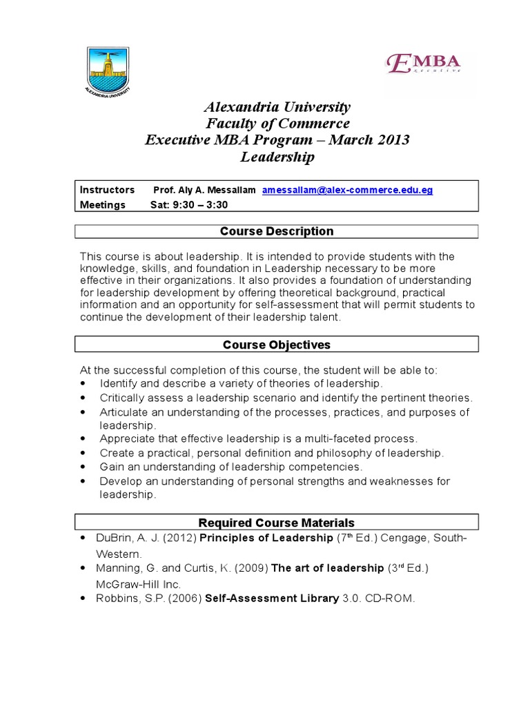 Leadership Syllabus 2013 | PDF | Leadership | Motivation