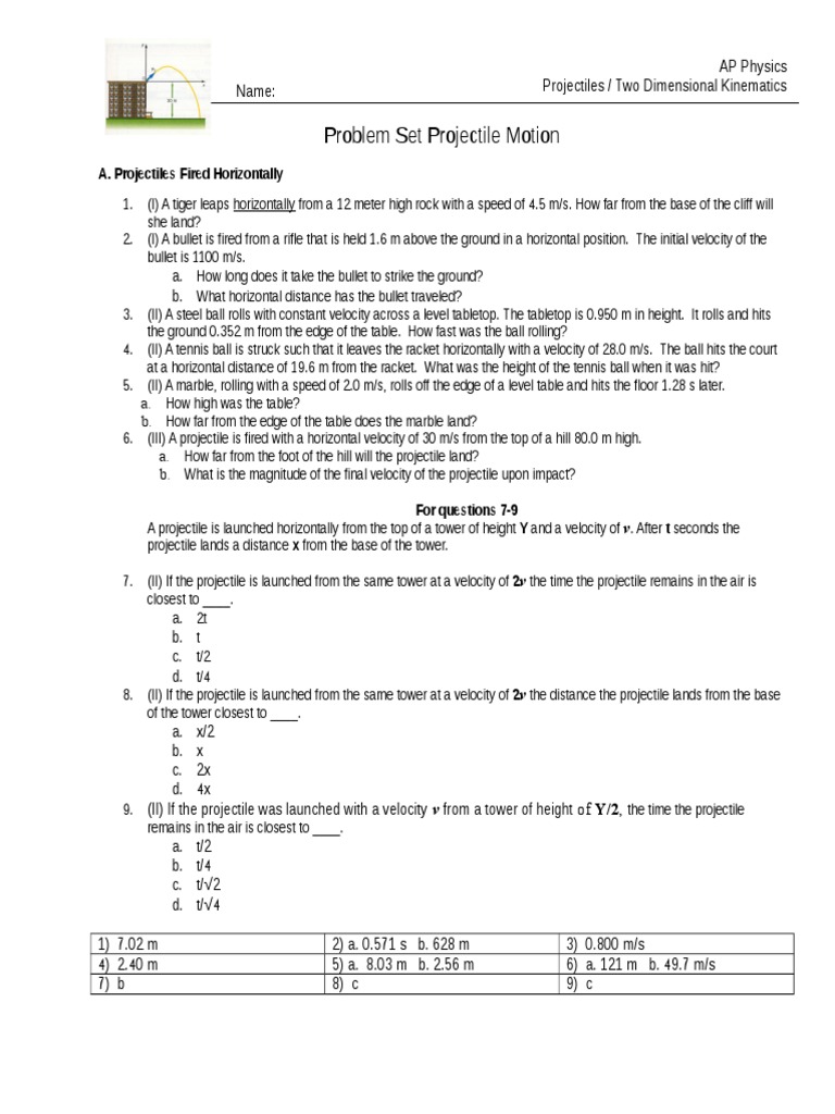 PROBLEM SET AP Projectile Motion | PDF | Projectiles | Speed