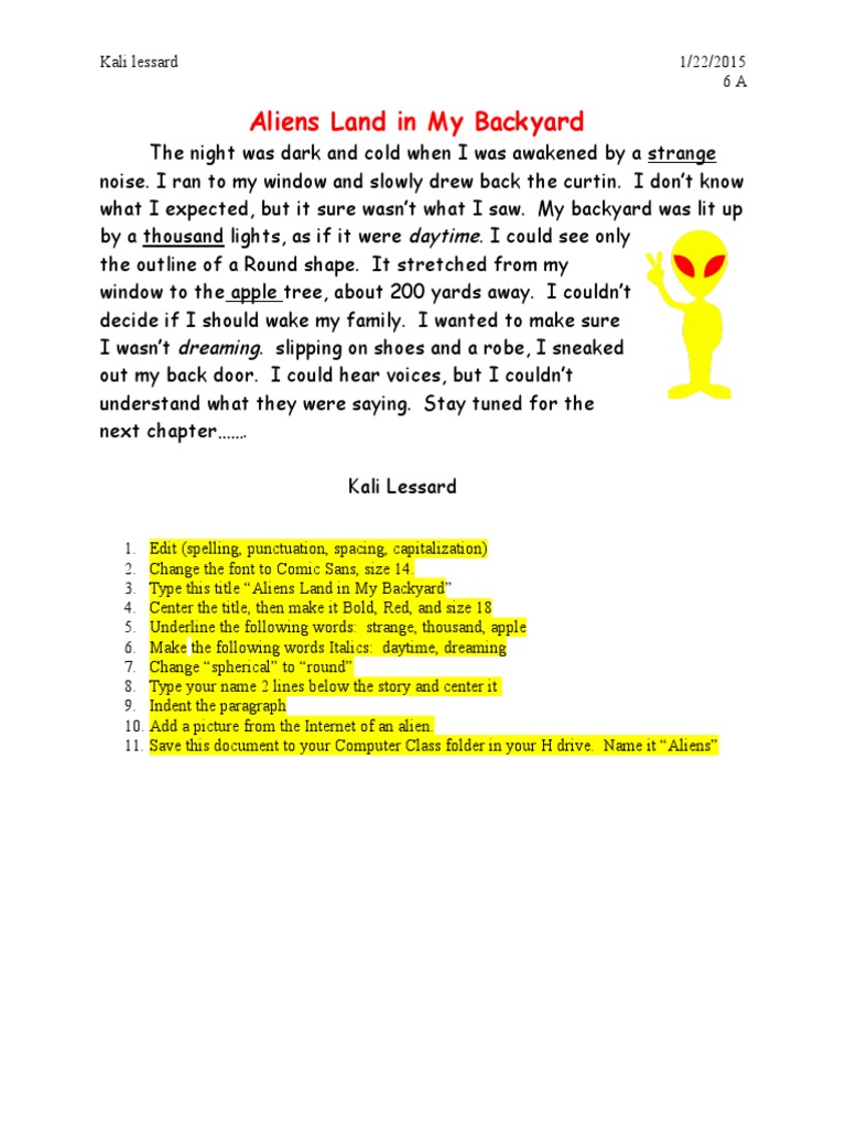 Alien Editing Activity | PDF
