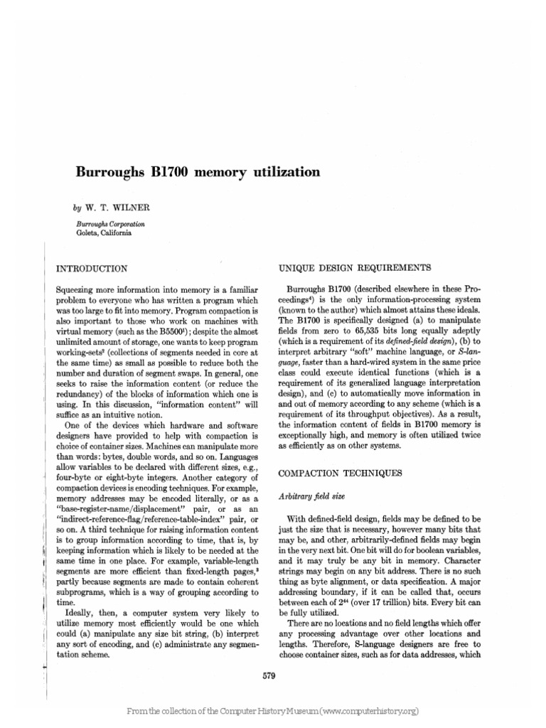 Burroughs B1700 Memory Utilization | PDF | Computer Program | Programming