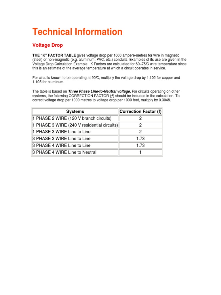 Voltage Drop Tables E - 1 | PDF | Electrical Wiring | Force