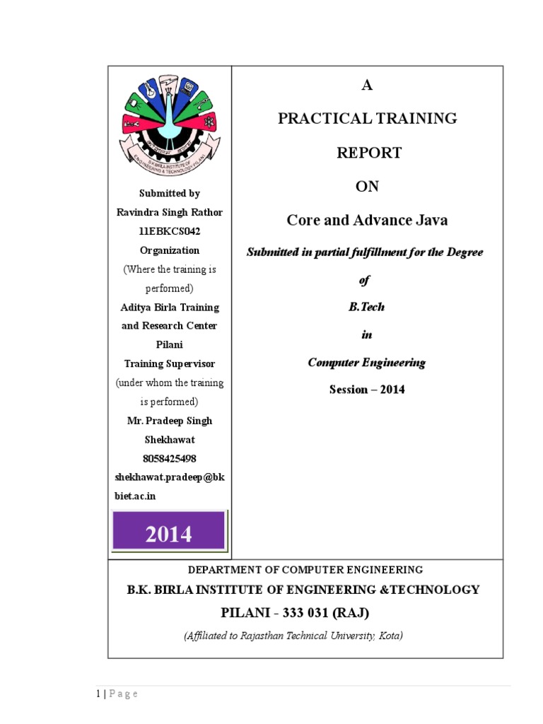A Practical Training ON Core and Advance Java: Submitted by Ravindra ...