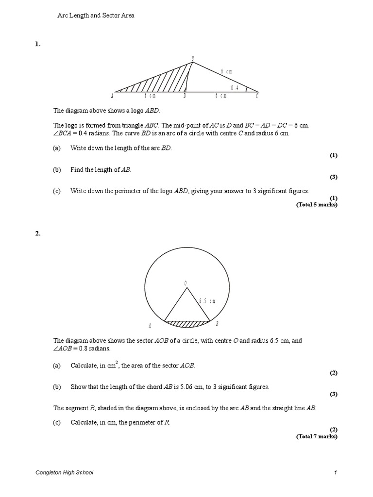 Arc Length and Sector Area | PDF | Circle | Elementary Geometry