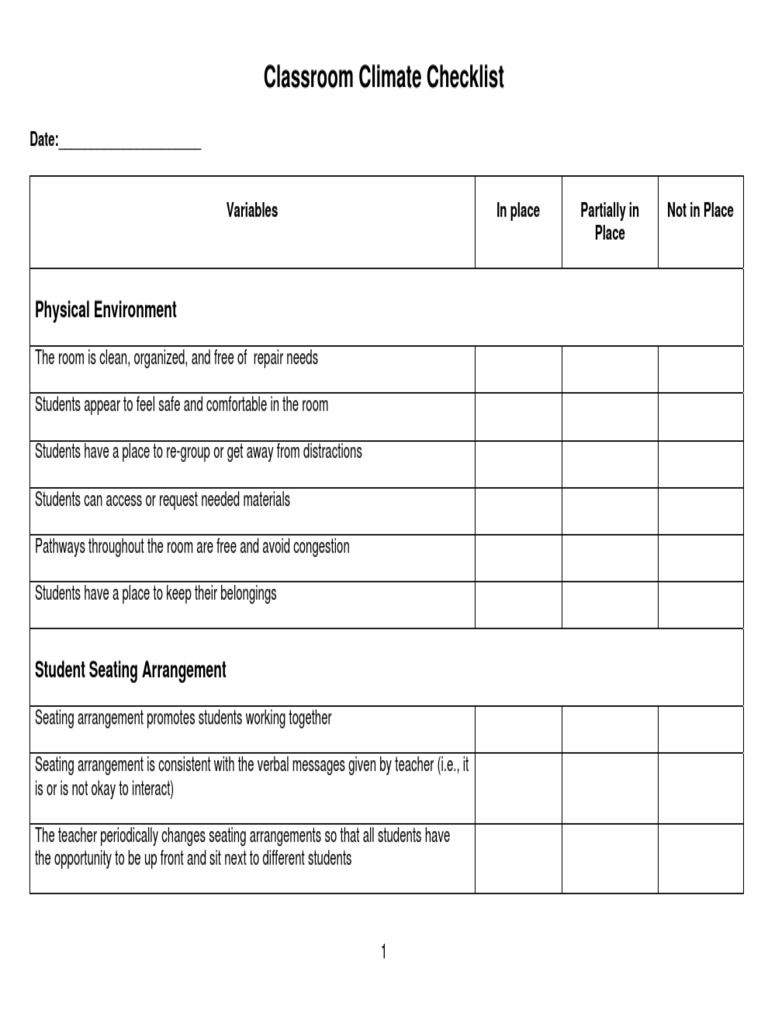 Classroom Climate Checklist | PDF | Classroom | Homework