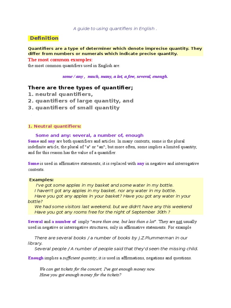 Understanding English Quantifiers | PDF | Verb | Subject (Grammar)