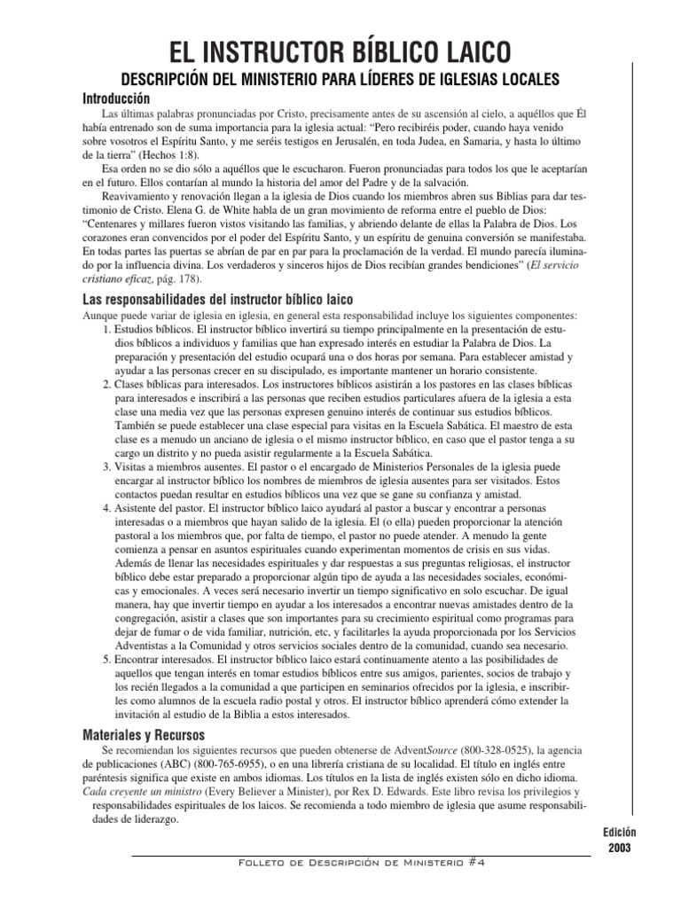 Instructor Bíblico Laico: Guía Práctica | PDF | Iglesia Adventista del ...