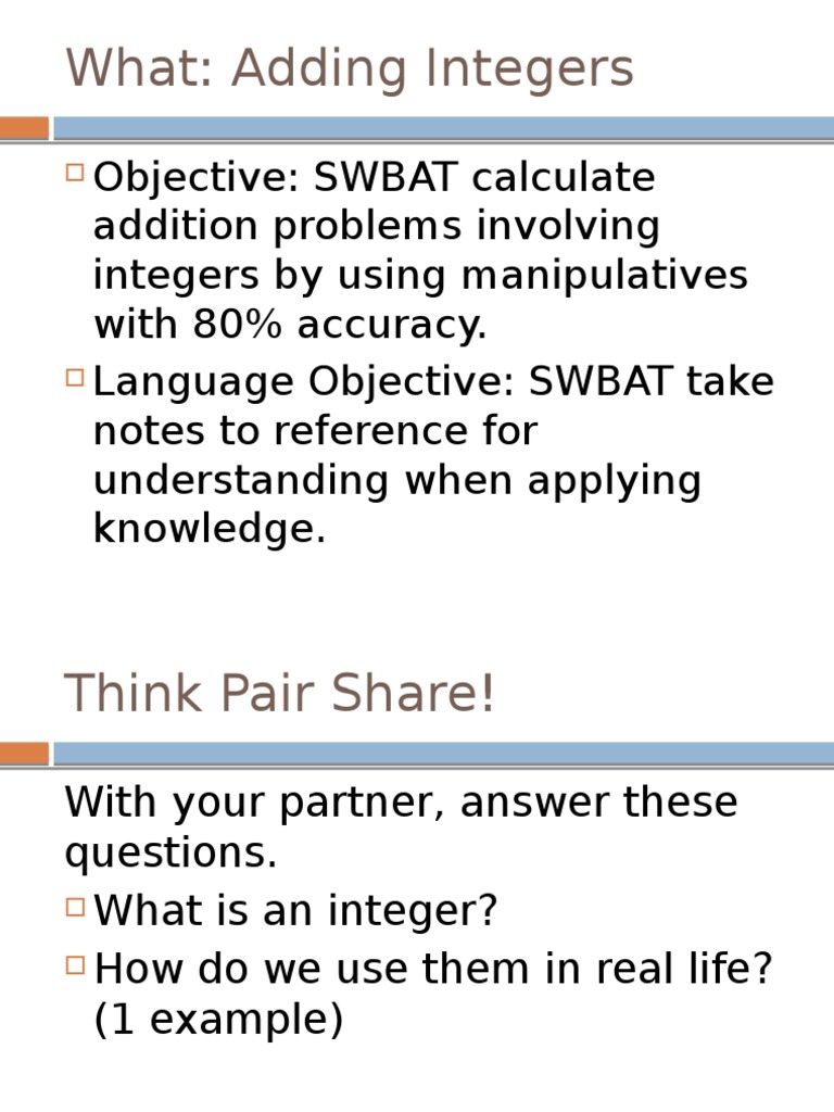Adding Integers with Manipulatives | PDF