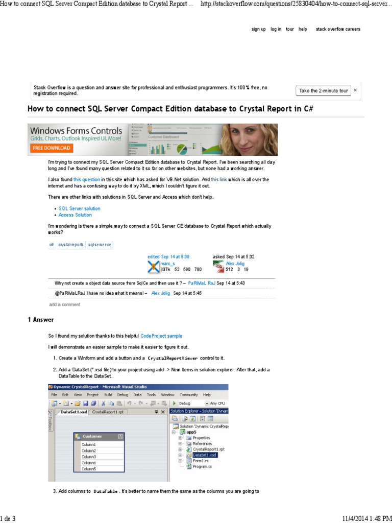How To Connect Sql Server Compact Edition Database To Crystal Report In