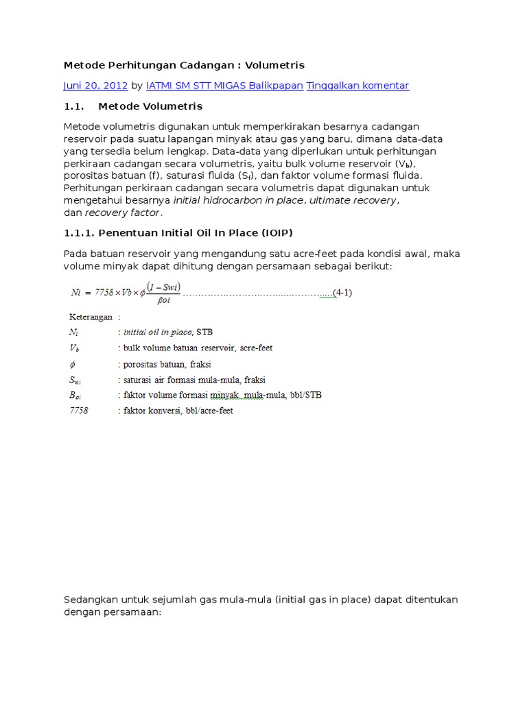 Metode Perhitungan Cadangan Dengan | PDF