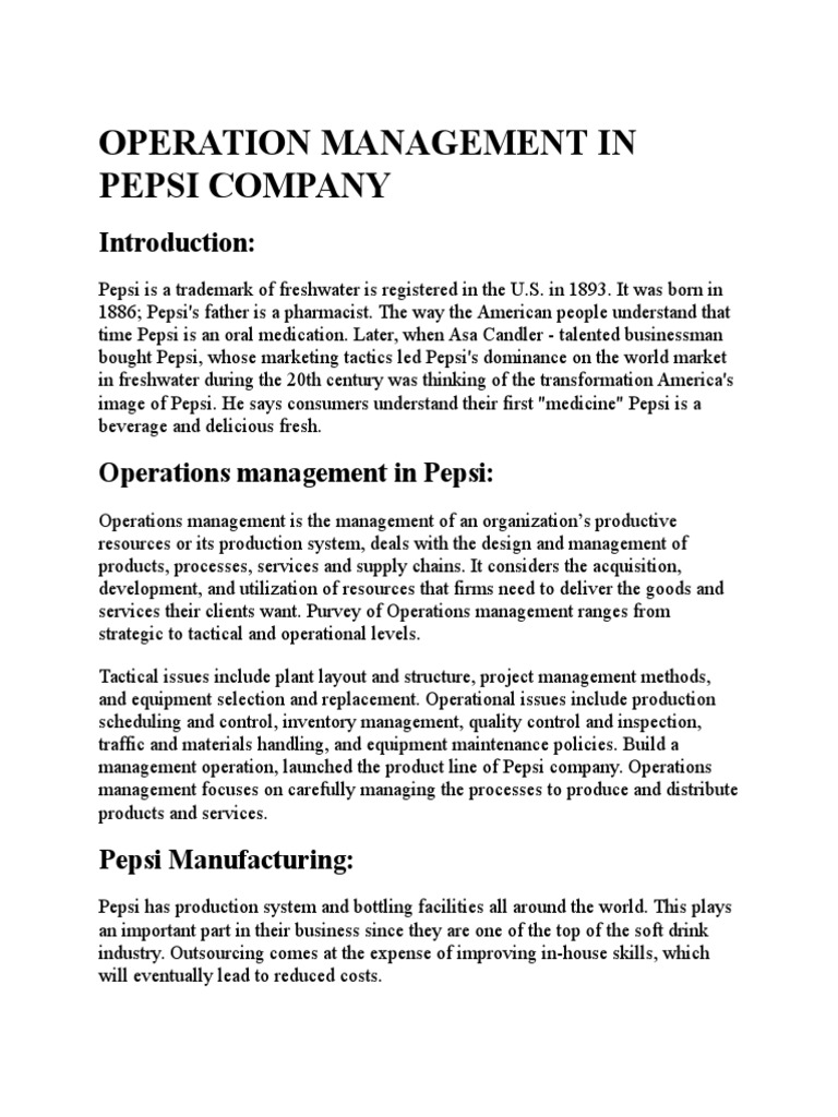 Operation Management in Coca Cola Company | PDF