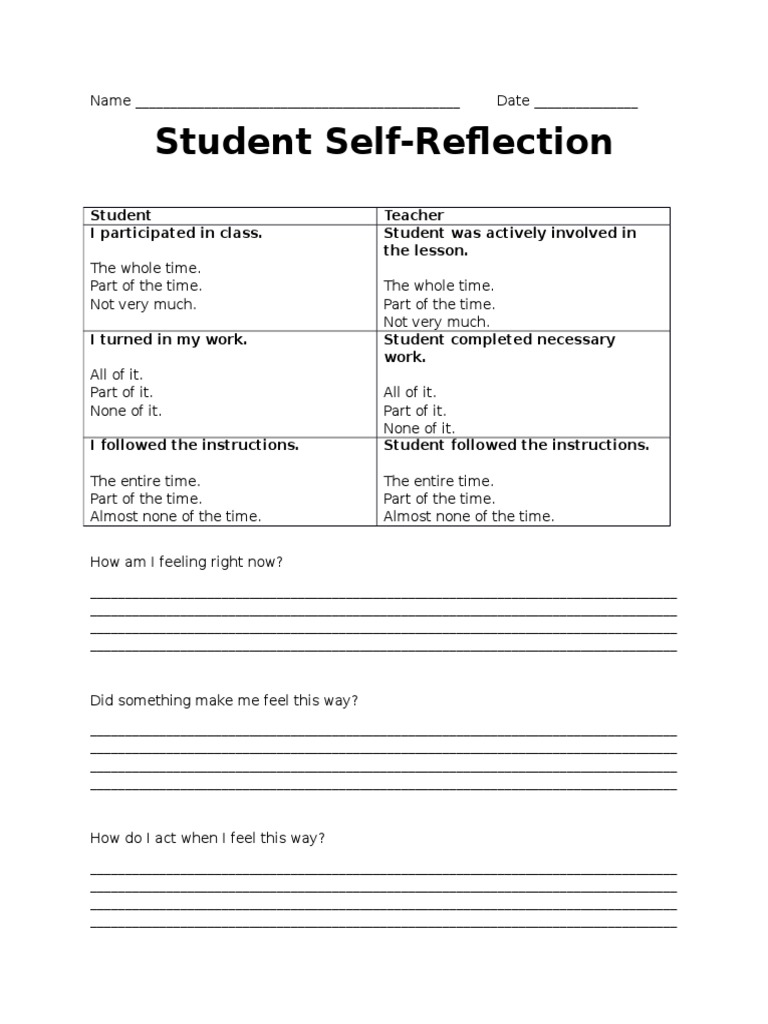Student Self Reflection | PDF