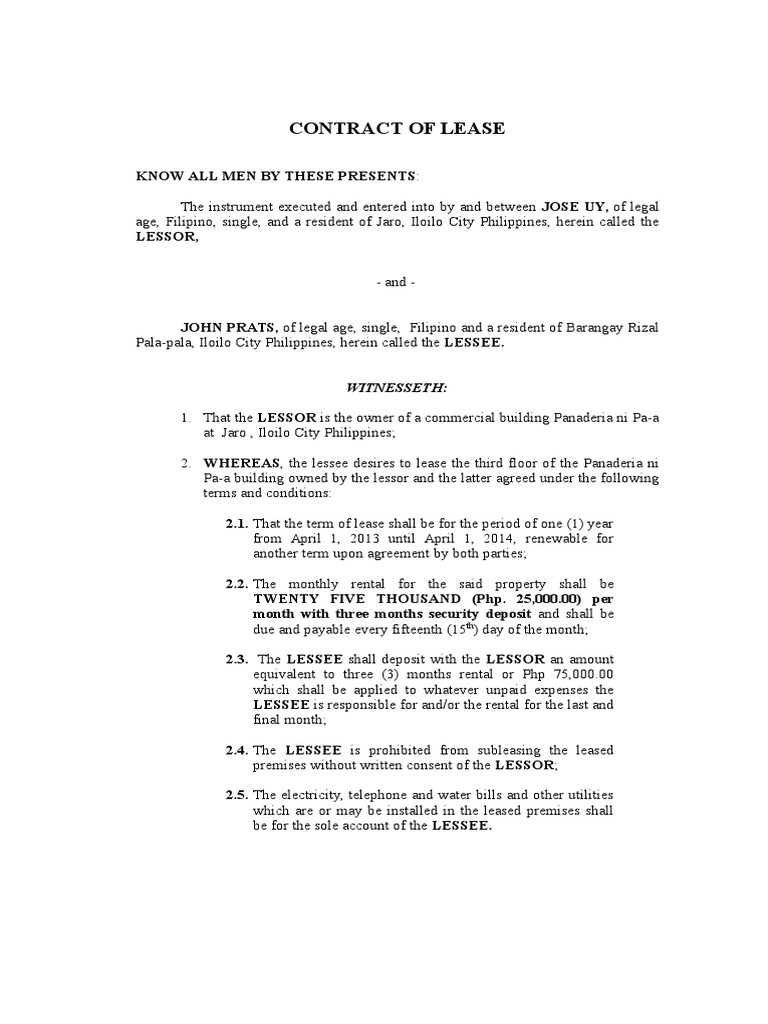 Contract of Lease | PDF | Lease | Law And Economics