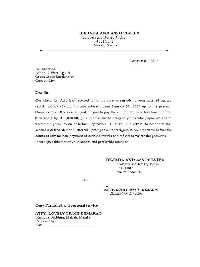 7a. Demand Letter For Ejectment | PDF