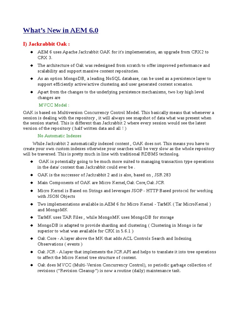 AEM6 New Features | PDF | Kernel (Operating System) | Mongo Db
