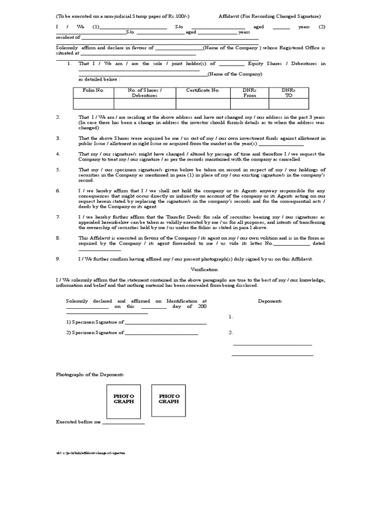 Affidavit - Change of Signature | Investing | Government