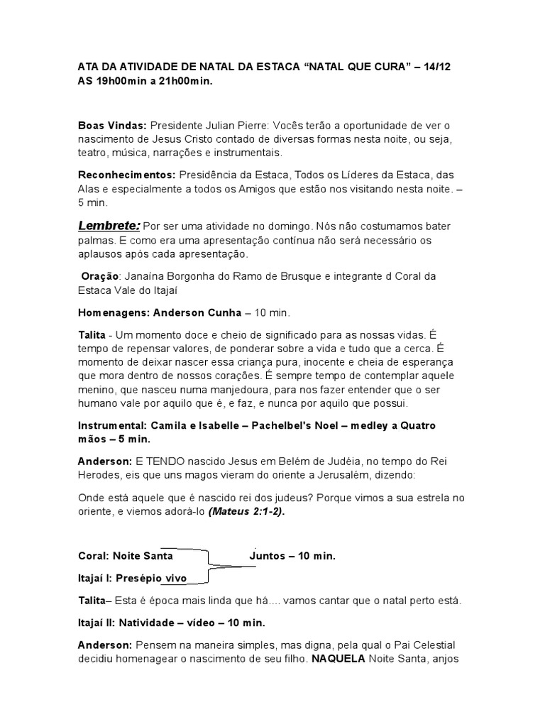 Ata Da Atividade de Natal Da Estaca | PDF | Natal | Nascimento de Jesus