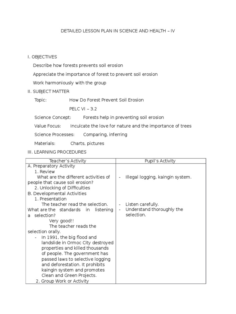 Forests and Soil Erosion Prevention Lesson | PDF | Lesson Plan | Soil